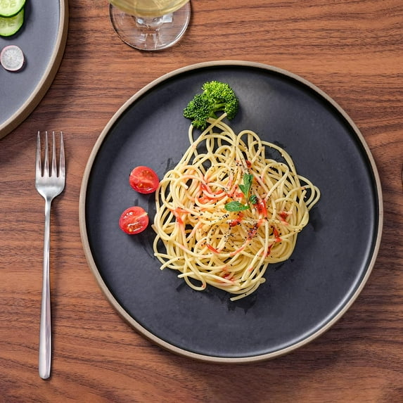 Dinner Ceramic Black Plates (Set of 4) - 10 Inch Porcelain Plates for ...