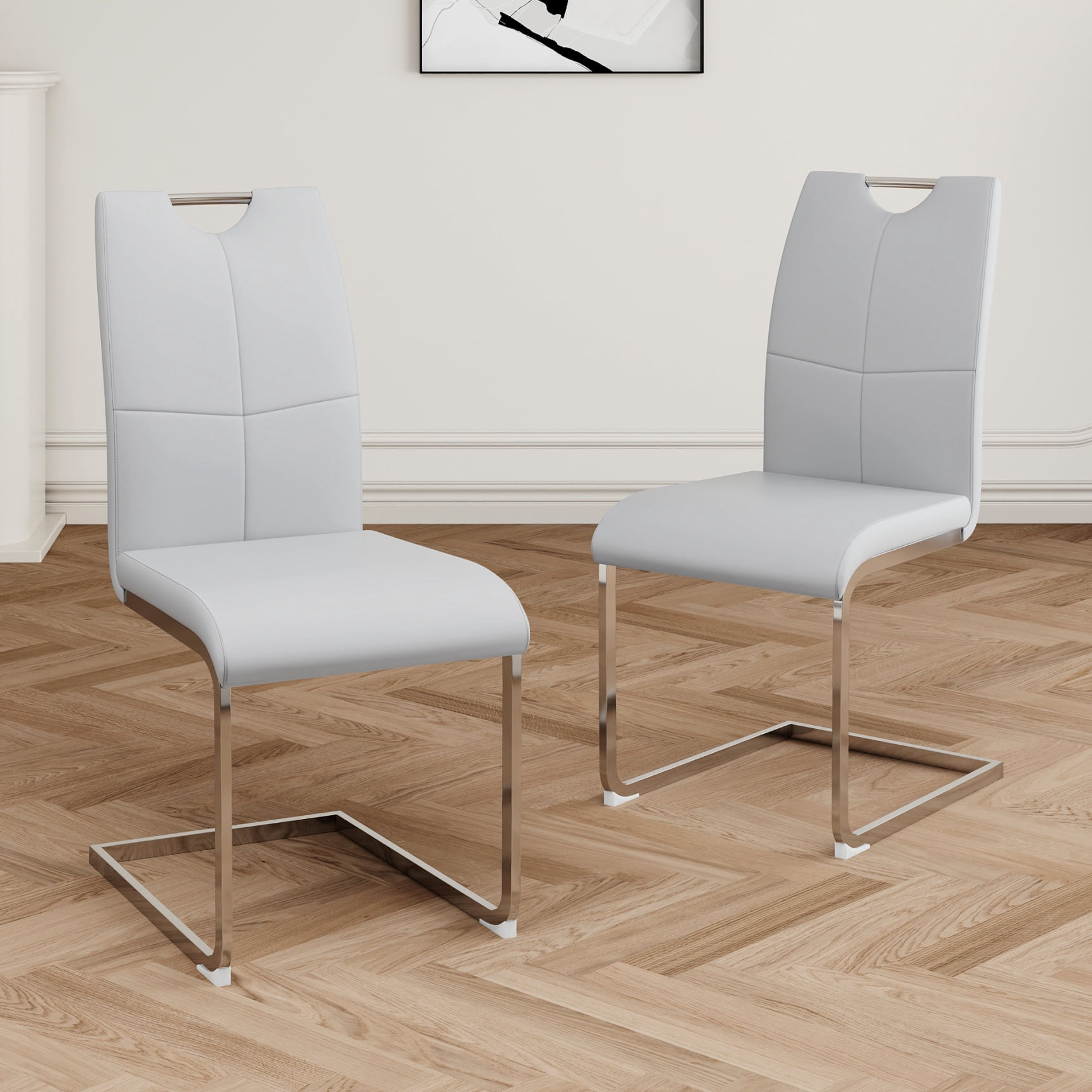 Dinner Chairs Set of 2, Faux Leather Dinning Chairs with High Backrest ...