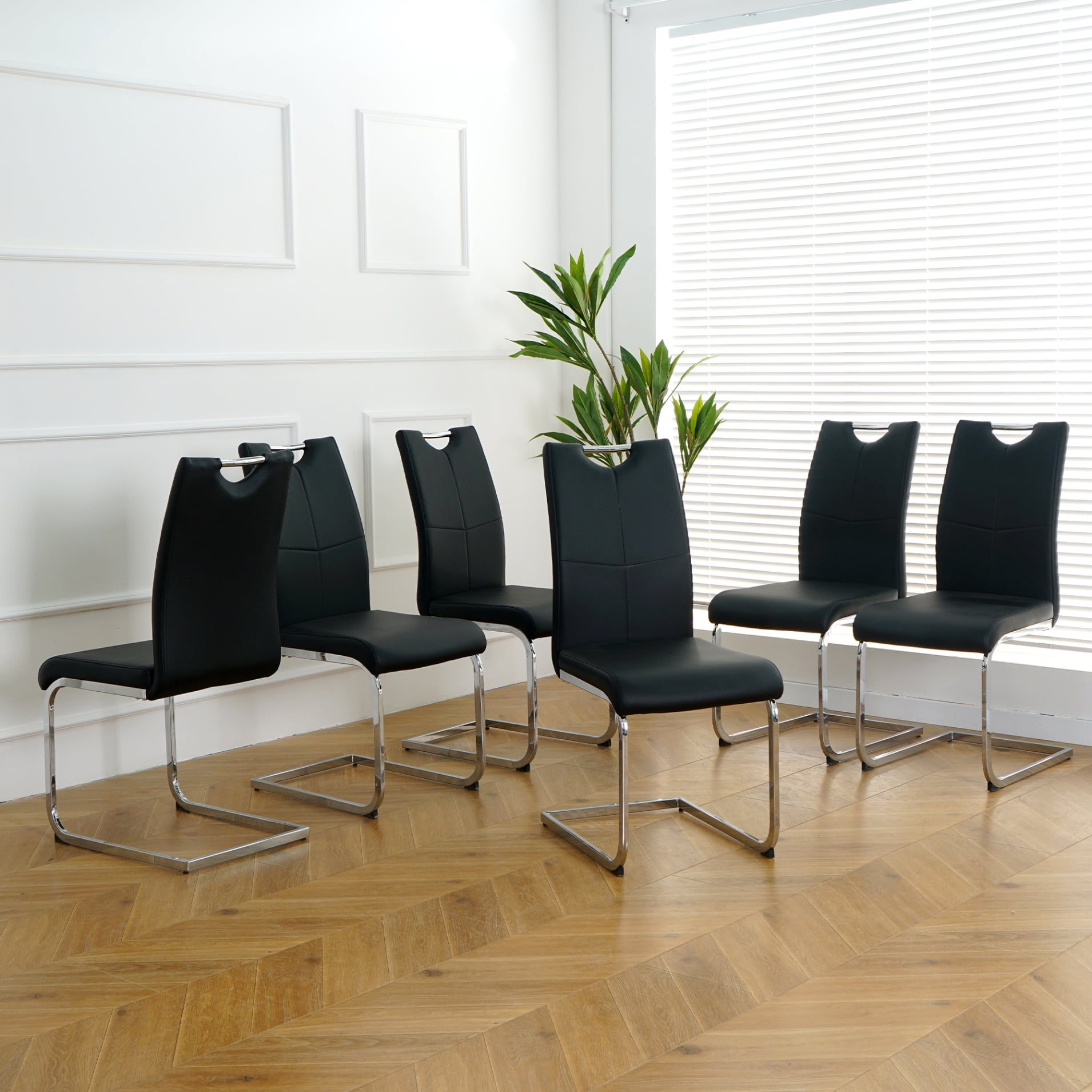 Dinner Chairs Set of 6, Faux Leather Dinning Chairs with High Backrest ...