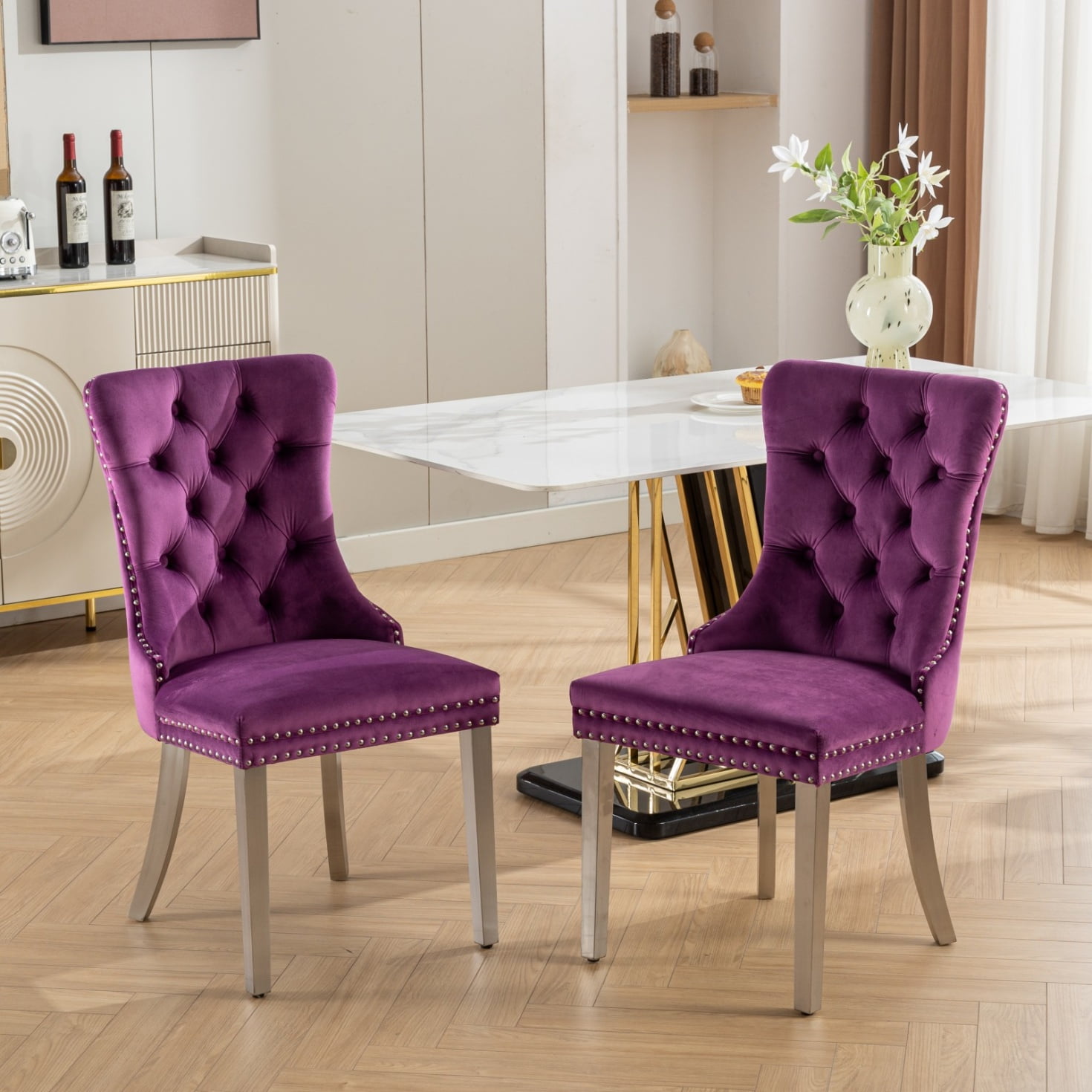 Dinner Chairs Set of 2, Velvet Dinning Chairs with High Backrest ...