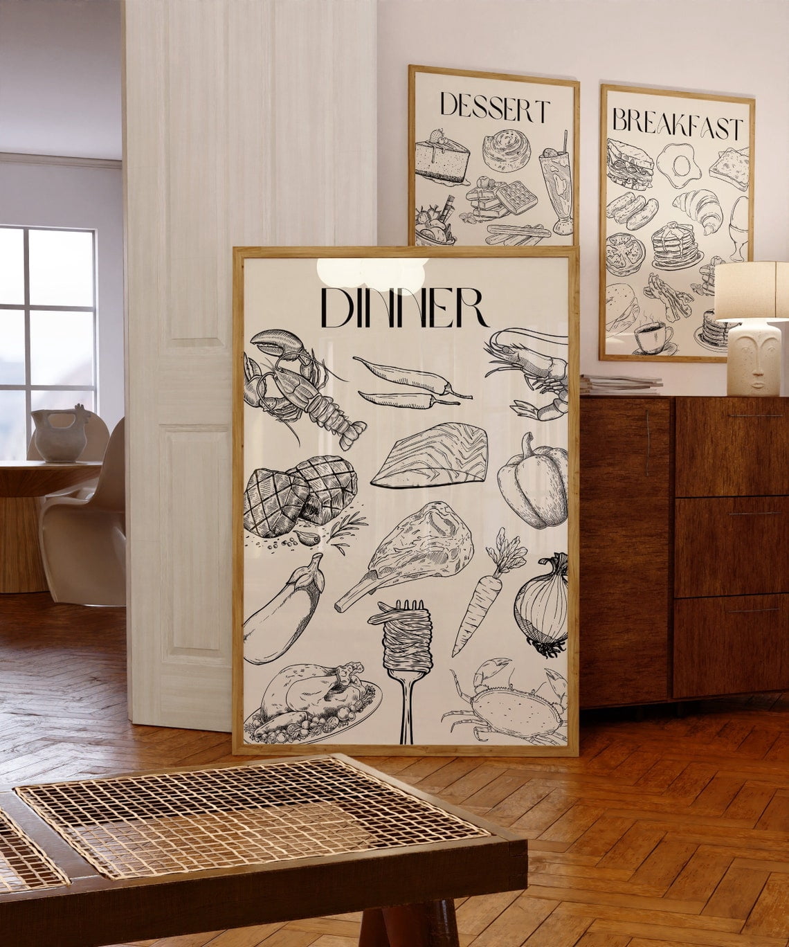 Dinner Food Ingredients Kitchen Trendy Retro Food Decor, Unframed ...
