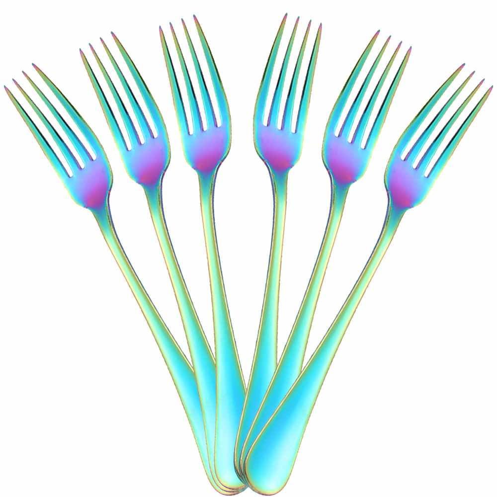 Dinner Fork Set Rainbow 6 Piece 18/10 Stainless Steel Kitchen Flatware ...