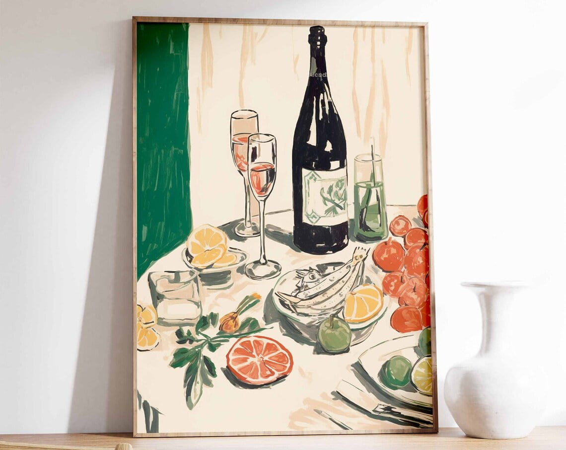 Dinner Party Food Print, Retro Food Art, Vintage Kitchen Poster ...