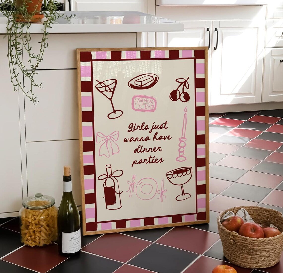 Dinner Party Girl Dinner Print Art Trendy Dining Room Wall Poster Print ...