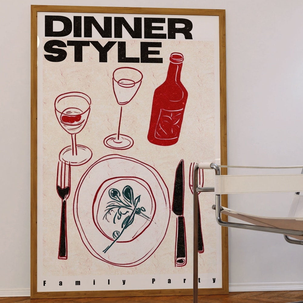 Dinner Party Poster, 70S Wall Print, Red Wall Art, Trendy Poster ...