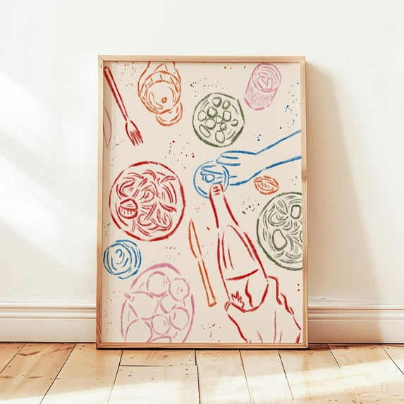 Dinner Party Print, Retro Pasta Night Poster, Italian Food Table Wall ...