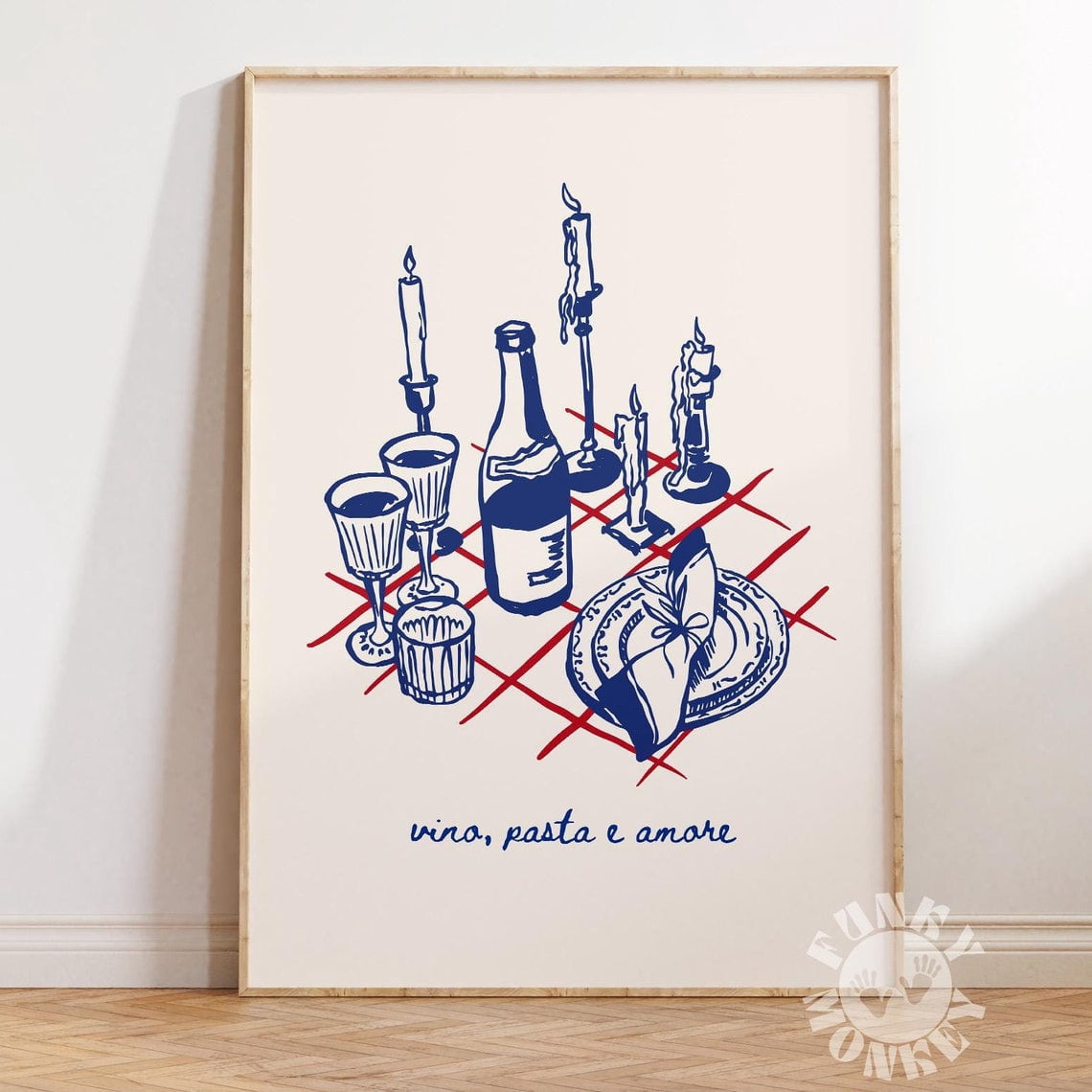 Dinner Party Print, Vino Pasta Amore Kitchen Wall Art, Retro Italian ...