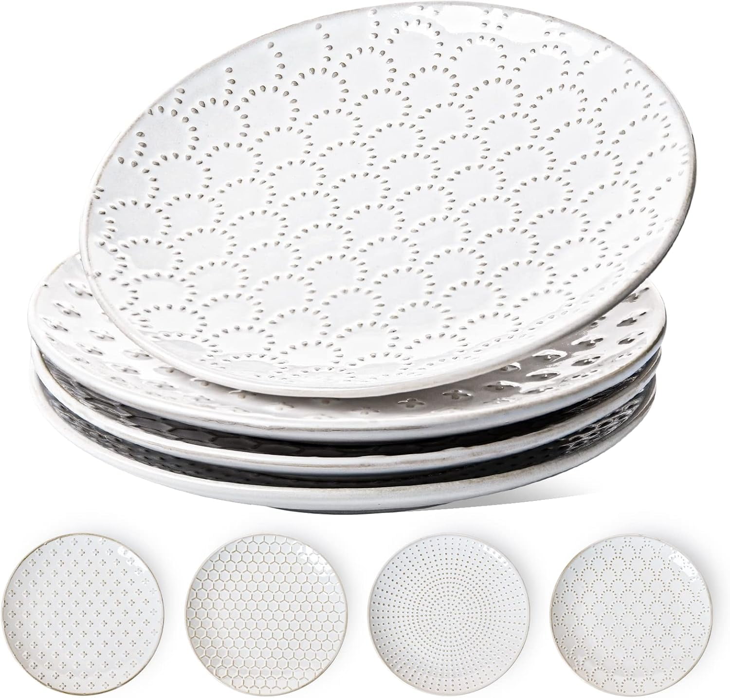 Dinner Plates 10 Inch, Ceramic Dish Set for Kitchen, Embossed Serving ...