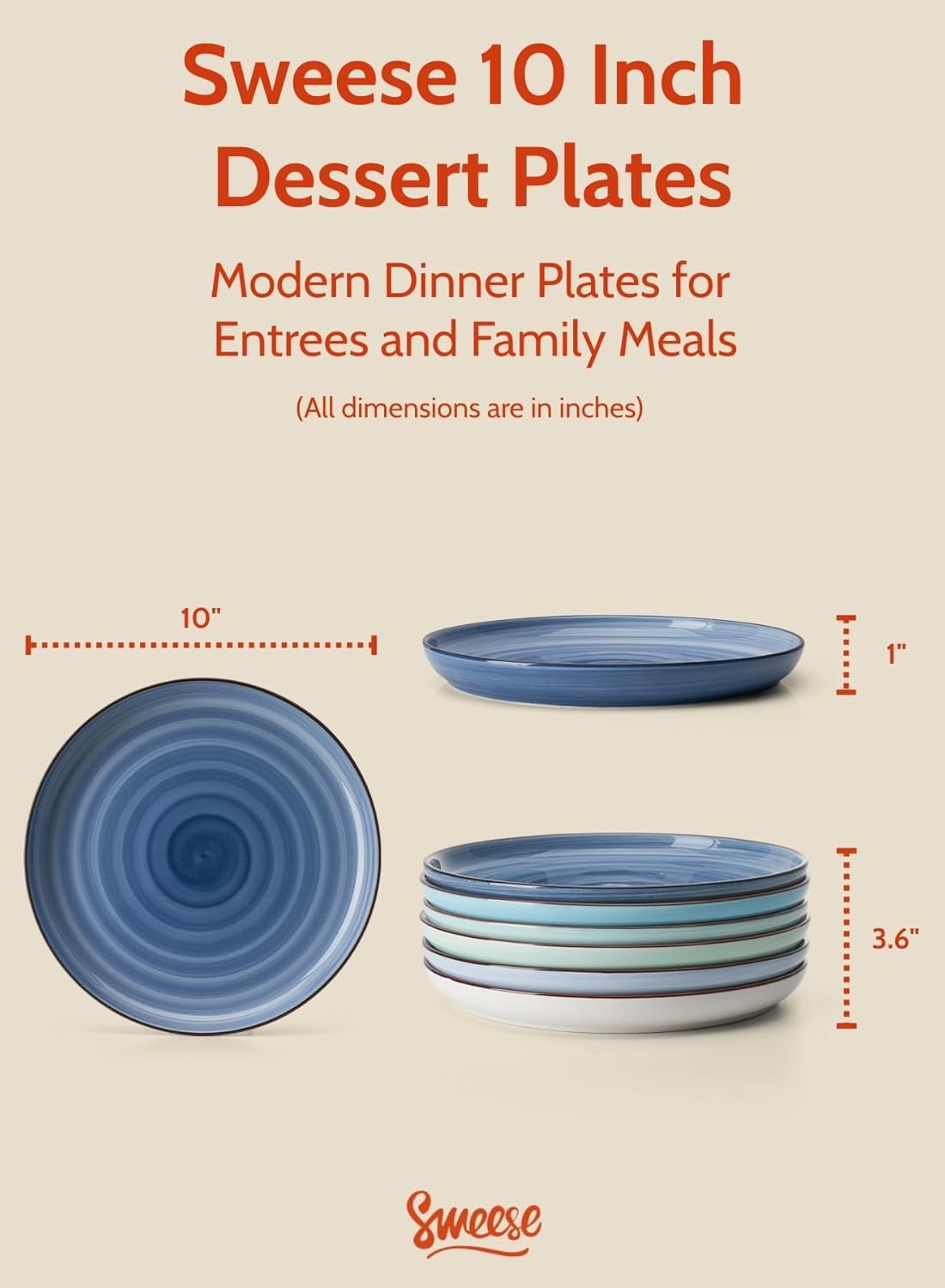 Dinner Plates, 10 Inch Round Porcelain Plates, Dish Set for Lunch ...