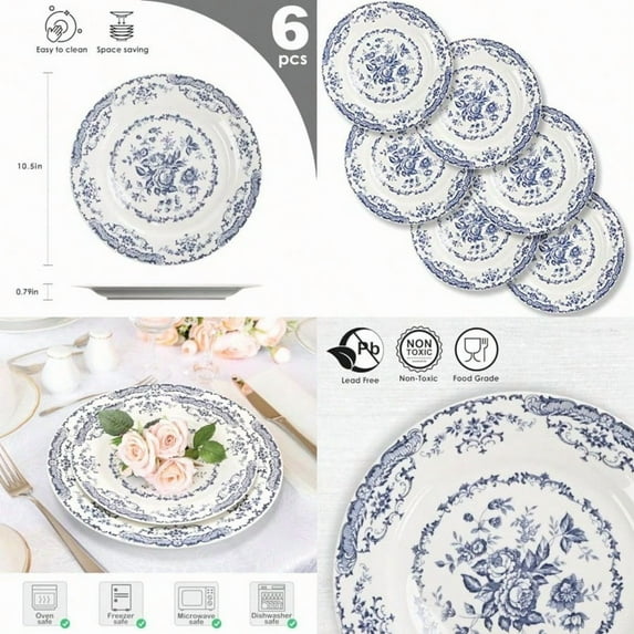 Dinner Plates Ceramic Plates Set of 6 Kitchen Plates Microwave Safe ...
