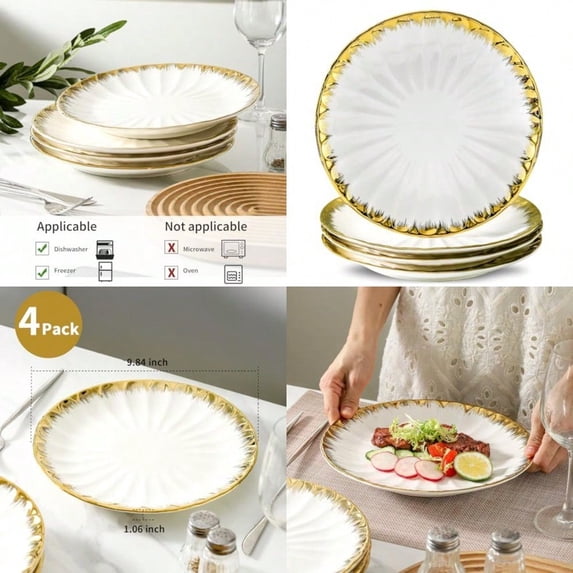 Dinner Plates Ceramic dinner plates Set of 4 White Dinner Plate with ...