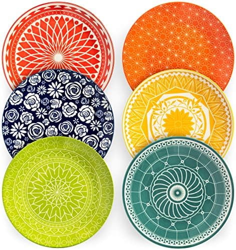 Dinner Plates - Mismatched Colorful Dinnerware Set of 6 - Fun ...