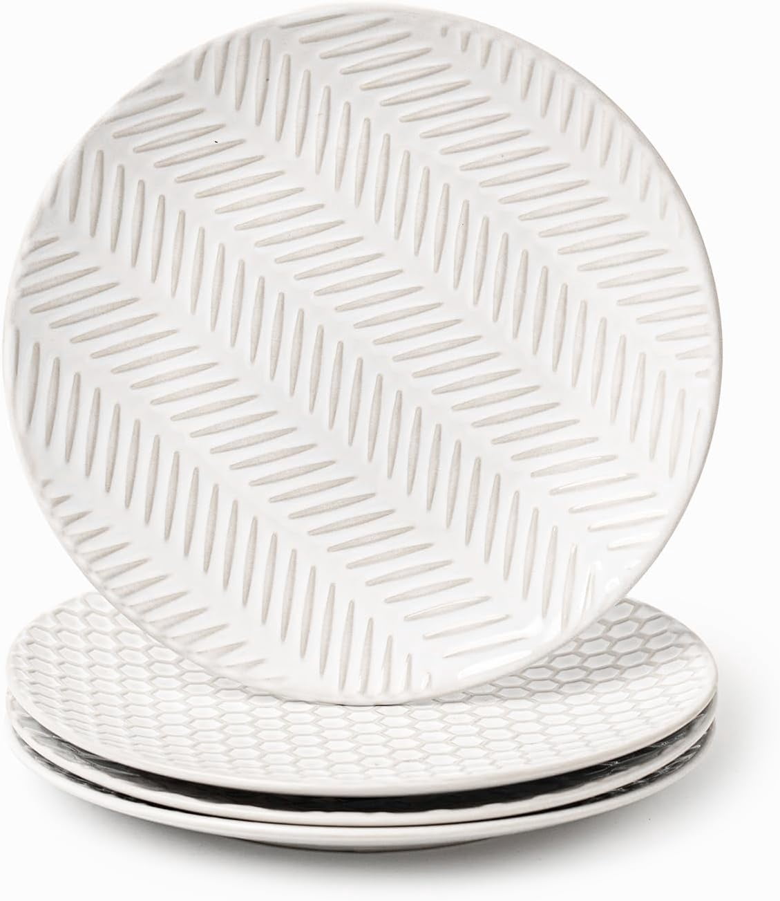 Dinner Plates Set of 4,Lena Porcelain Plates for 4,Embossment Round ...