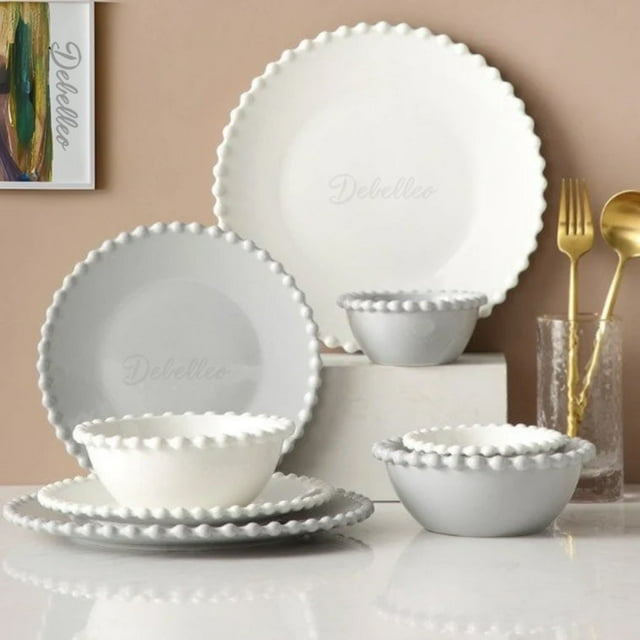 Dinner Plates Set, Modern Gold Accented 16 Piece Plate Set, Elegant ...
