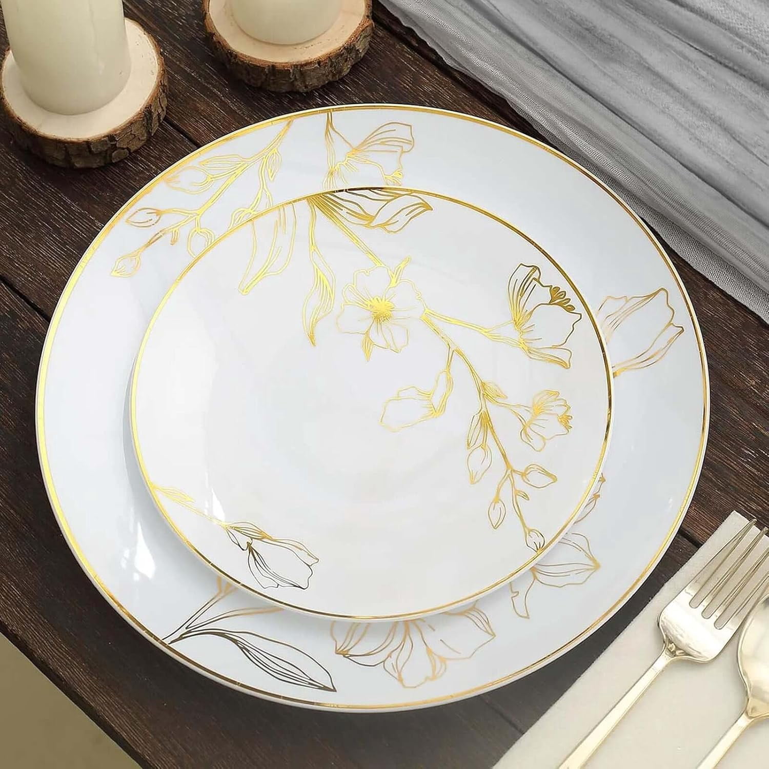 Dinner Plates Set for 50 Guests, White Plastic Party Plates With ...