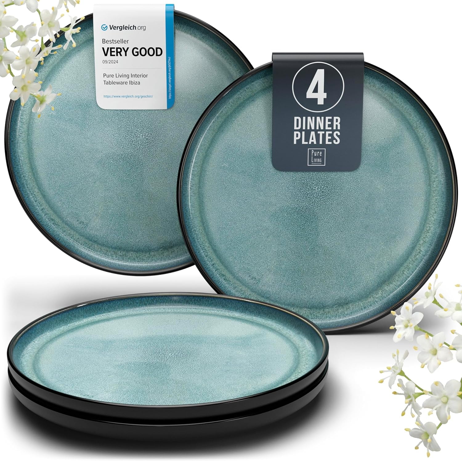 Dinner Plates Set of 8, 10.5" Stoneware Plates, Stylish Plates, Dinner ...