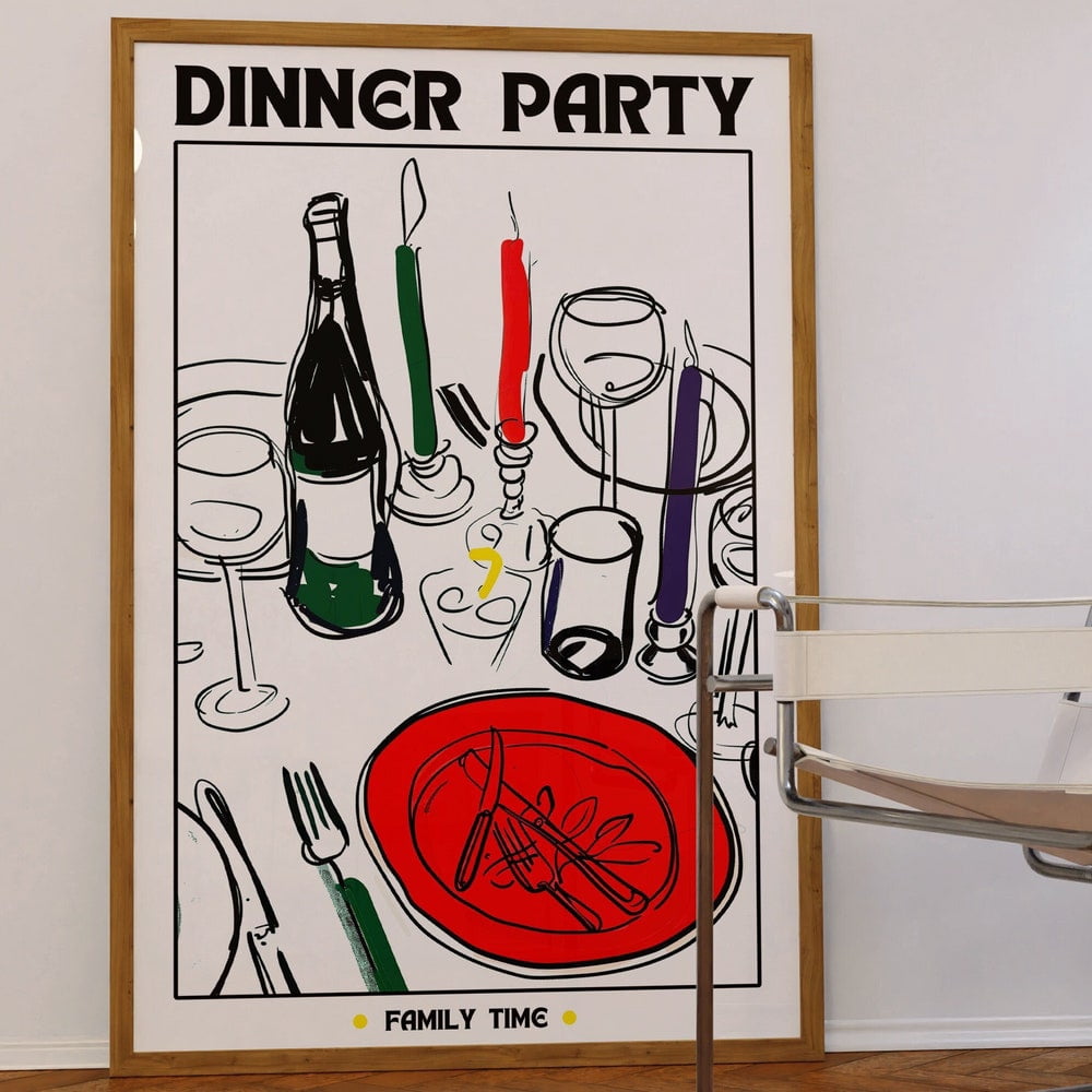 Dinner Poster, 70S Poster, Red Wall Art, Kitchen Wall Decor, Summer ...