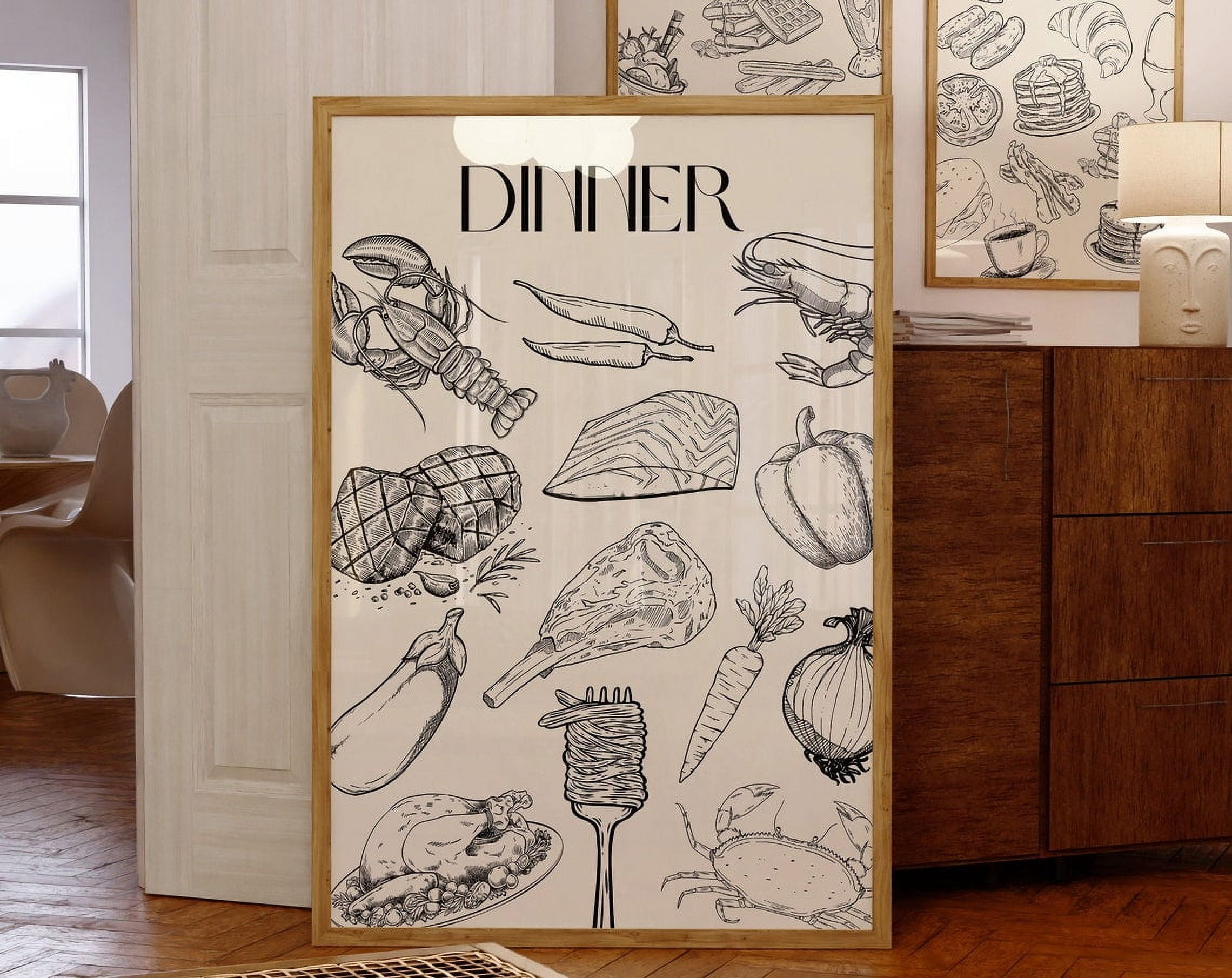 Dinner Poster, Food Print, Kitchen Ingredients Print, Food Art Print ...