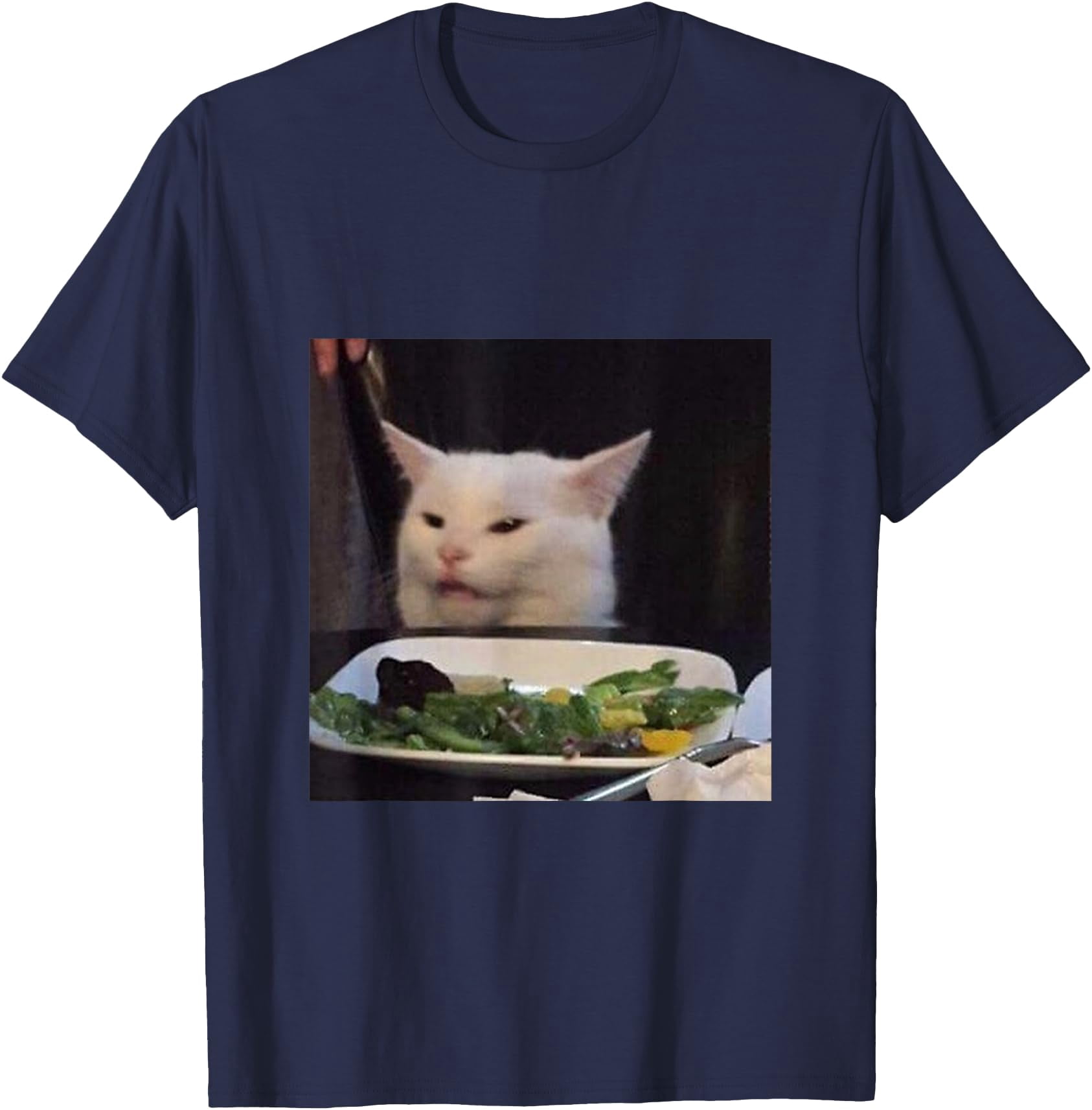 Dinner Table Cat Meme Funny Internet Softstyle Unisex T-Shirt,Navy ...