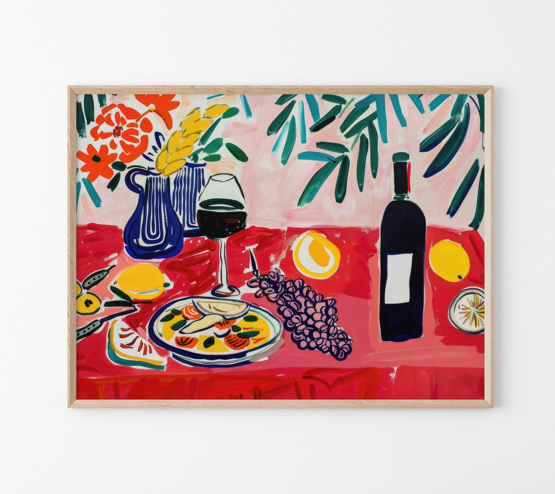 Dinner Table Food Abstract Paining, Retro Food Art, Vintage Food ...