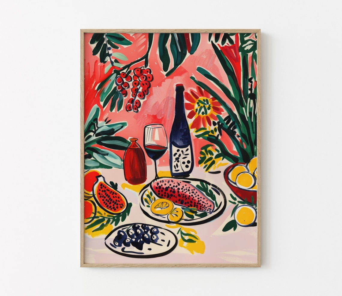 Dinner Table Food Abstract Paining, Retro Food Art, Vintage Food ...