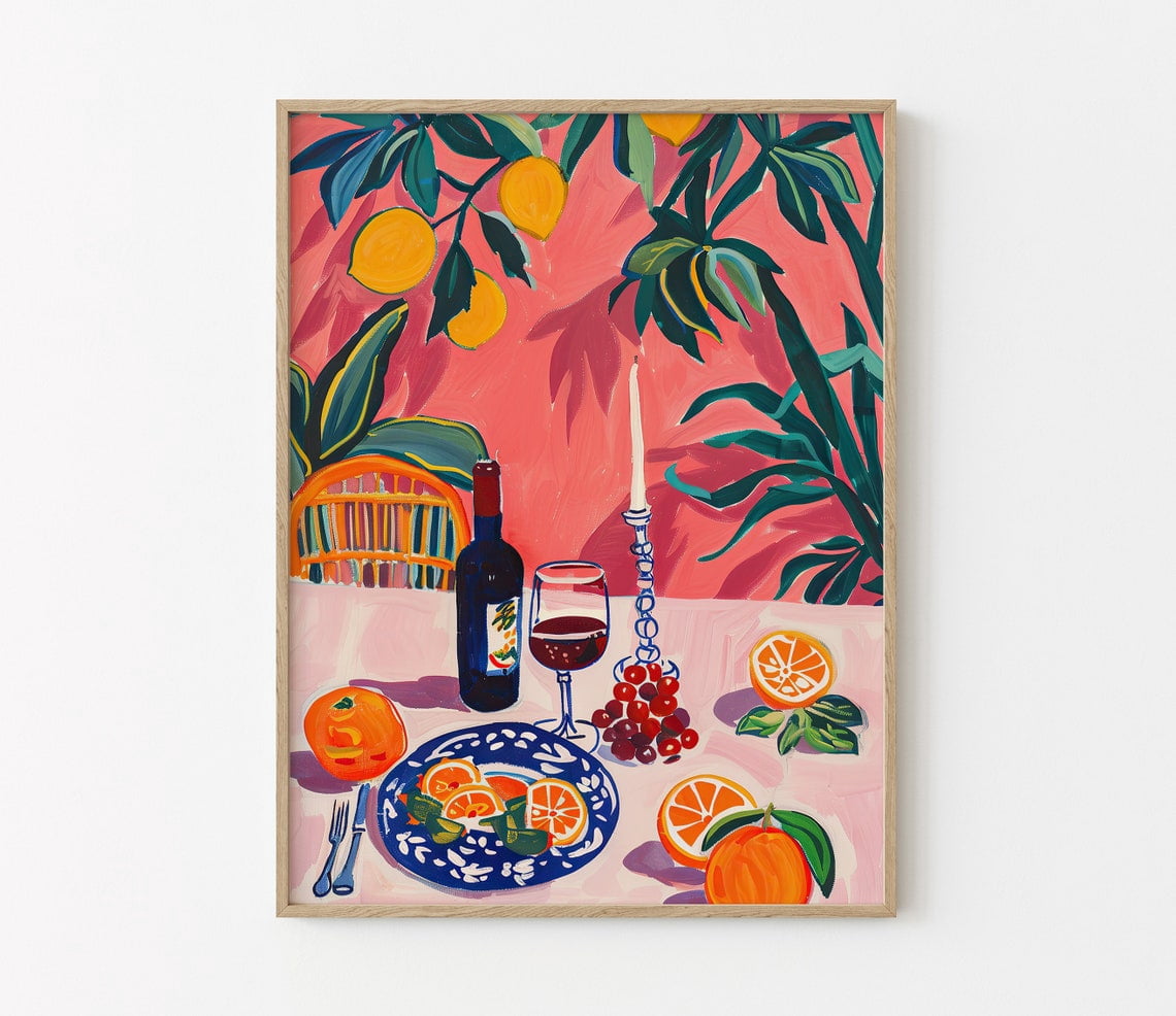 Dinner Table Food Abstract Paining, Retro Food Art, Vintage Food ...