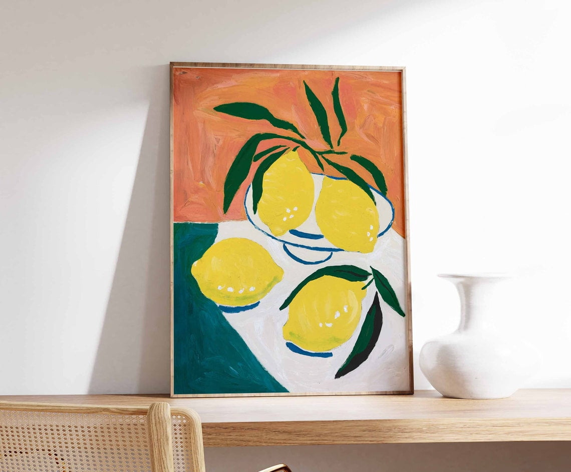 Dinner Table Food Print, Lemon Poster, Retro Food Art, Kitchen Poster ...