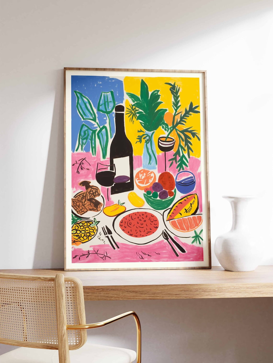Dinner Table Food Print, Retro Food Art, Vintage Kitchen Poster ...