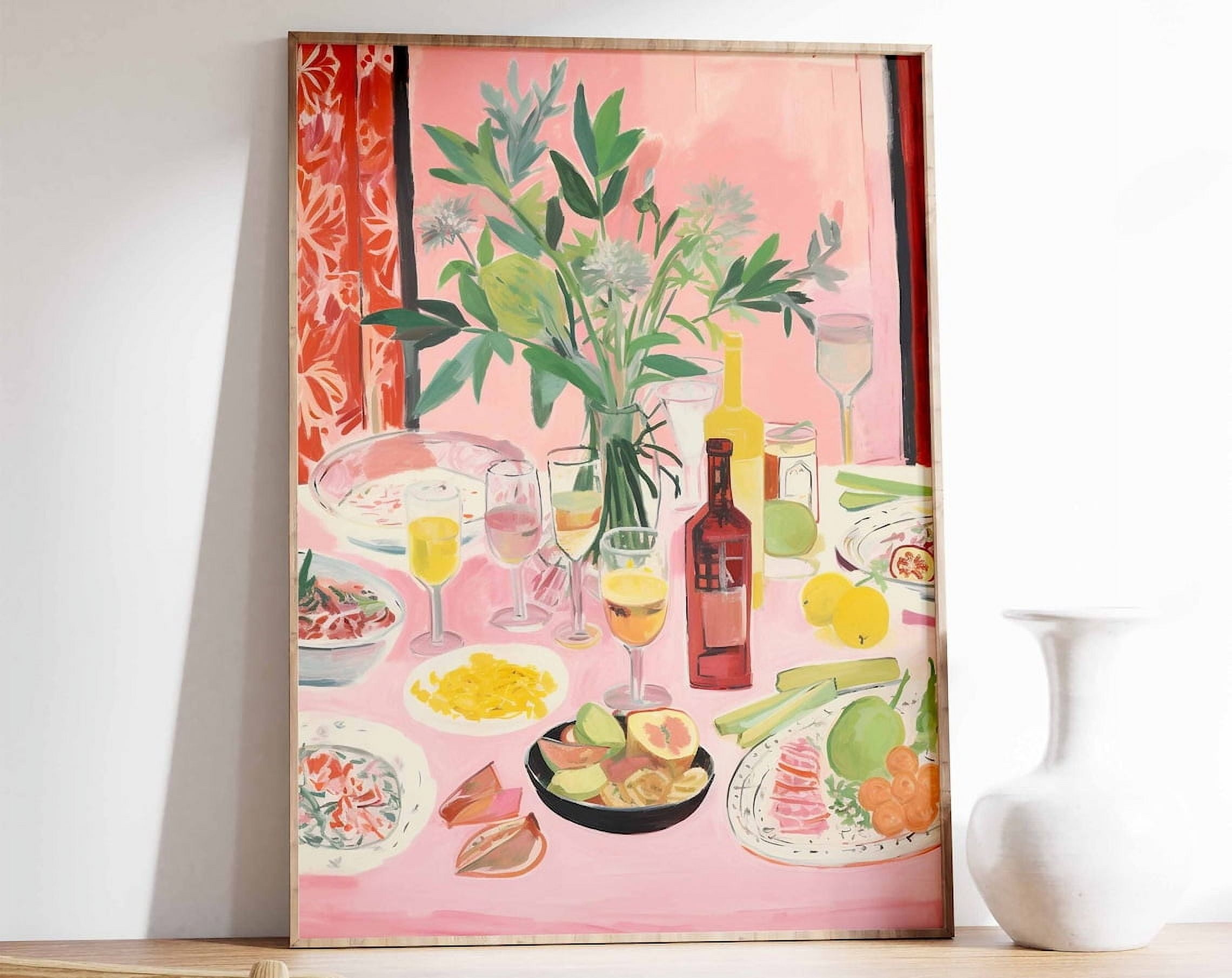 Dinner Table Food Print, Retro Food Art, Vintage Kitchen Poster ...
