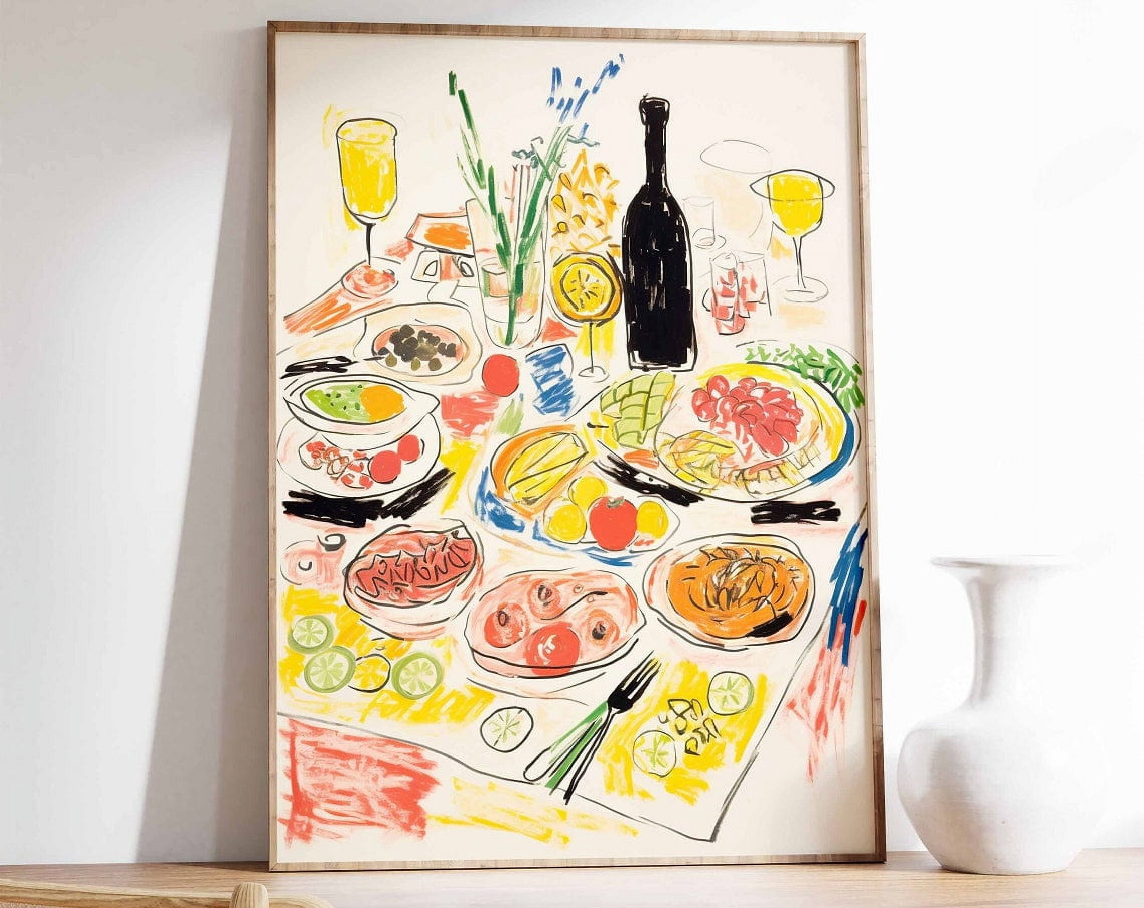 Dinner Table Food Print, Retro Food Art, Vintage Kitchen Poster ...