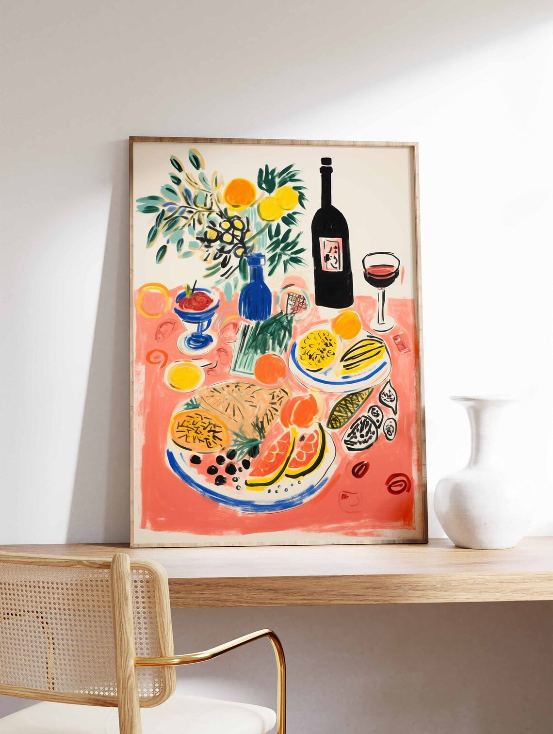 Dinner Table Food Print, Retro Food Art, Vintage Kitchen Poster ...
