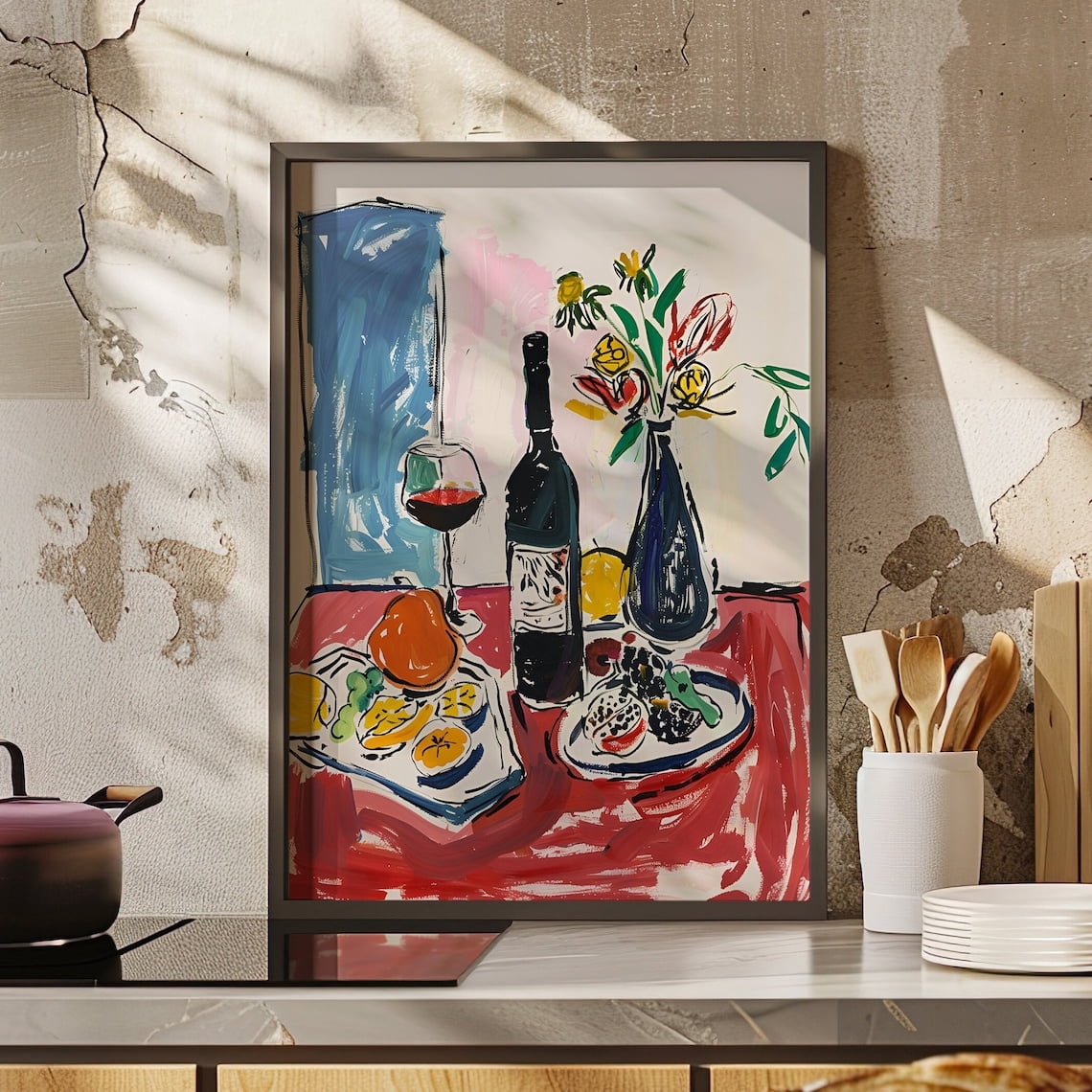 Dinner Table Food Retro Abstract Food Illustration Vintage Kitchen ...