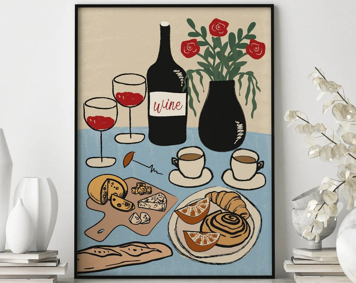 Dinner Table Poster, Vintage Kitchen Poster, Retro Food Art, Food ...