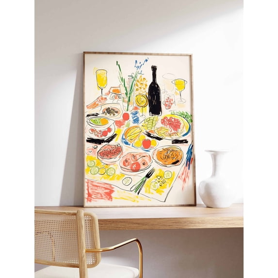 Dinner Table Retro Food Art Vintage Kitchen Illustration Chef Cafe ...