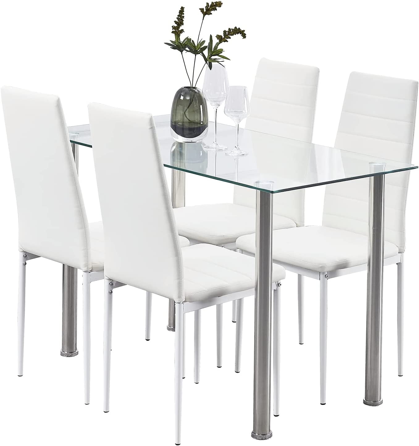 4-Piece Tempered Glass Dining Room Kitchen Set: 110cm Table & Chairs ...