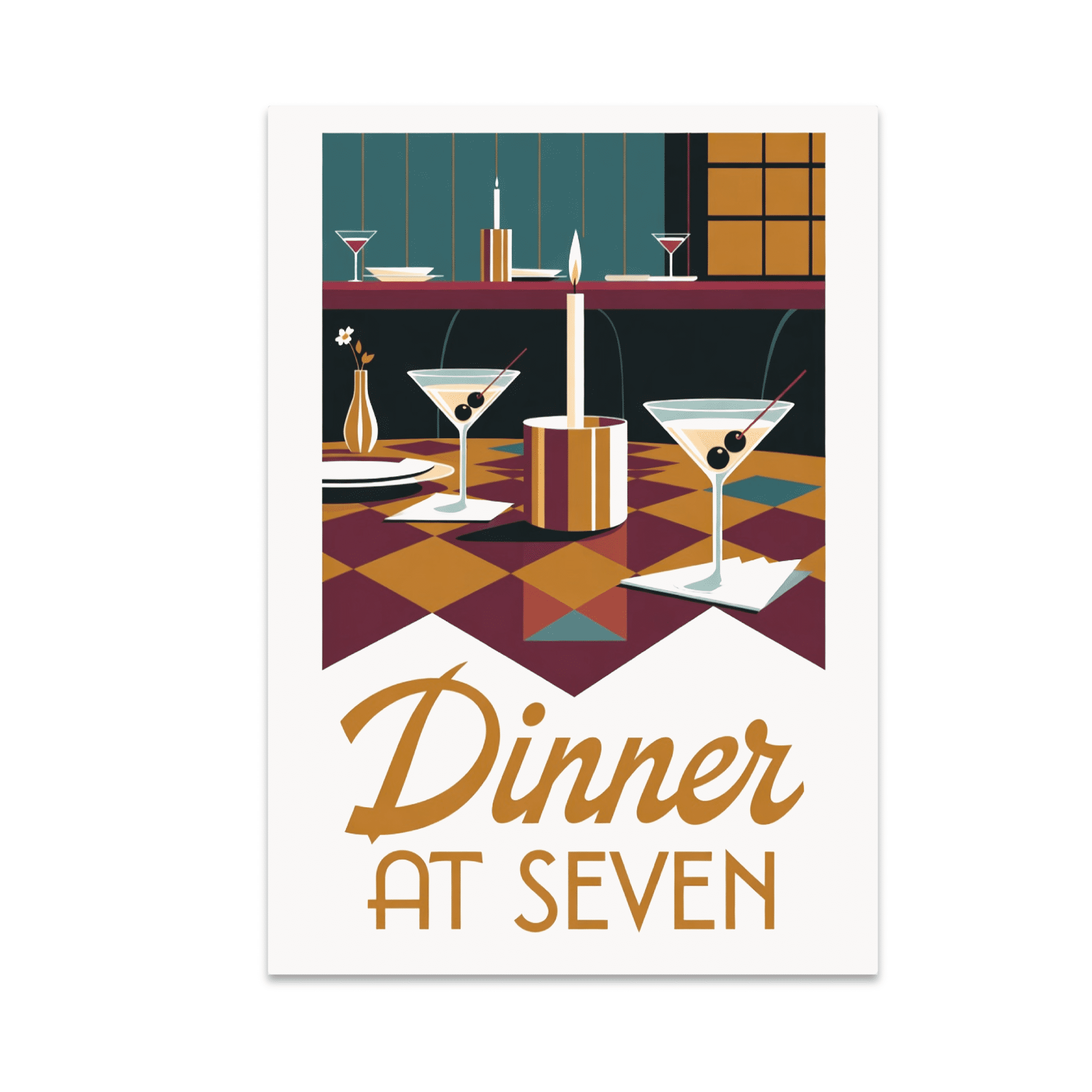Dinner at Seven Retro Supper Club Art - Dining Room Decor - 13x19 ...