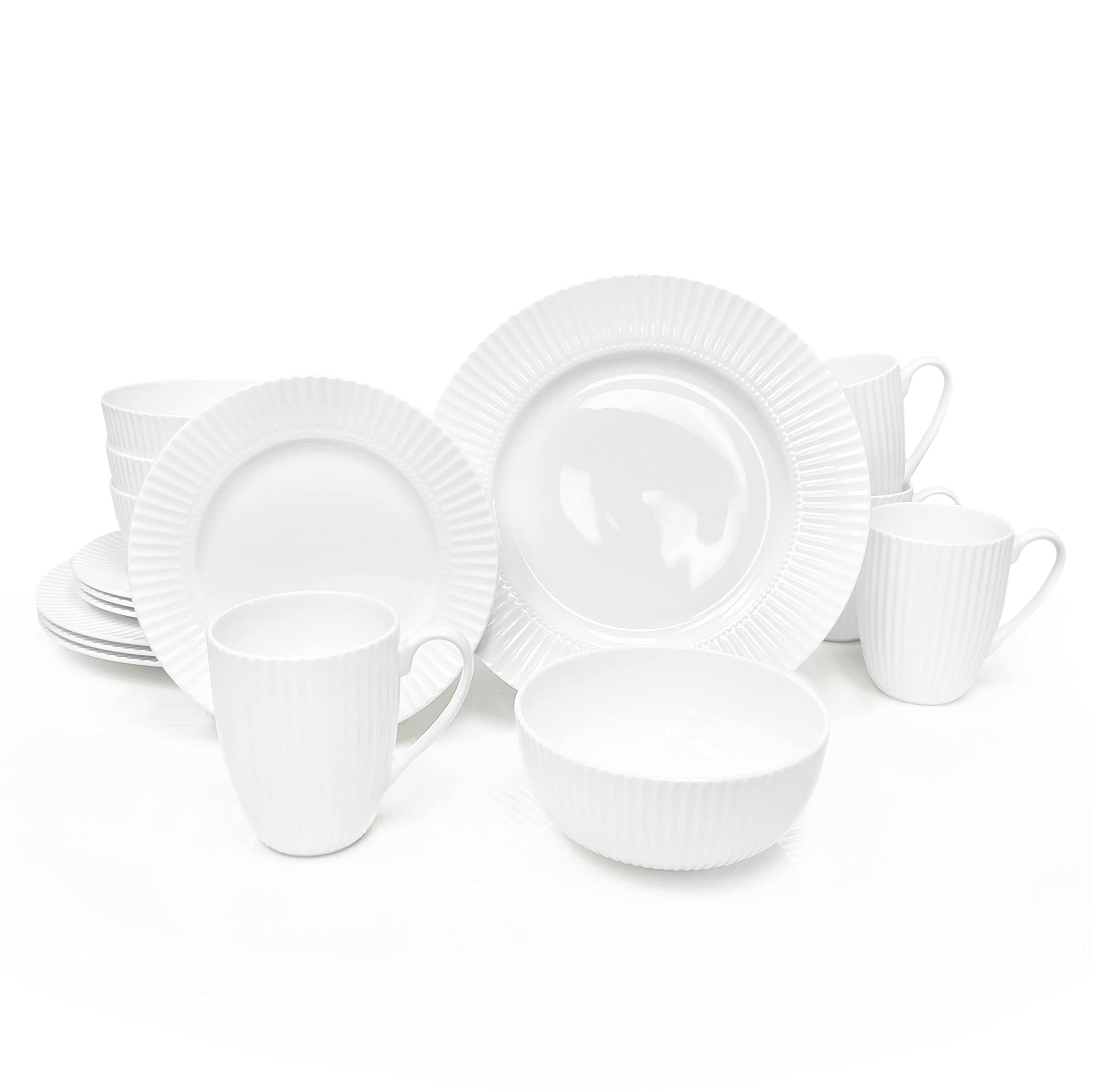 Dinnerware, 16 Piece Set Bone China, Service for 4, White Embossed ...
