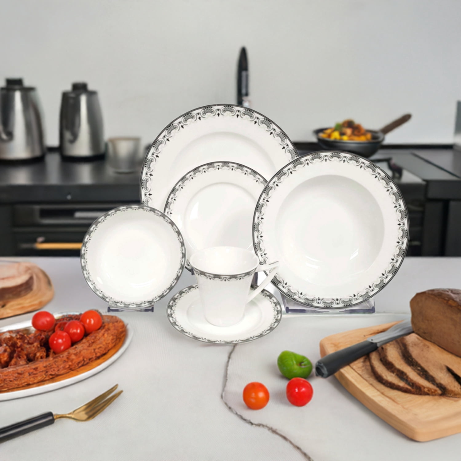 Dinnerware 86 piece Winfield Platinum Bone China complete set from ...