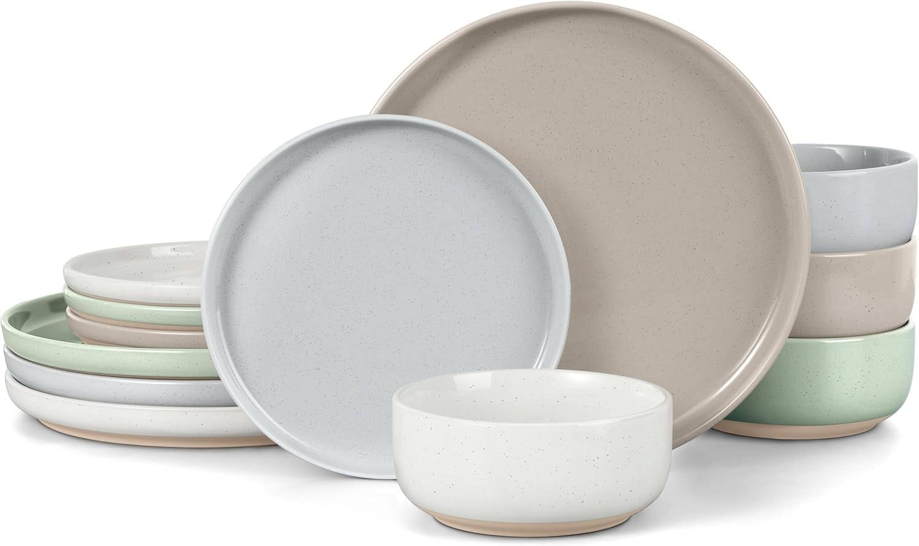 Dinnerware Dishes Sets for 4, 12 Piece Stoneware Plates and Bowls Sets, Kitchen Dining Dishware ...