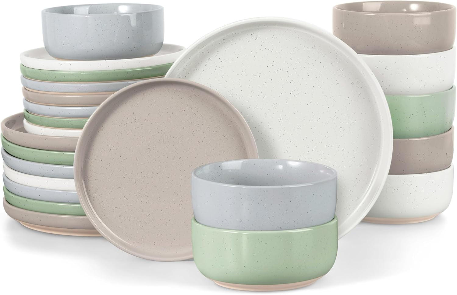 Dinnerware Plates and Bowls Set for 8, 24PCS Speckled Dinnerware Set ...
