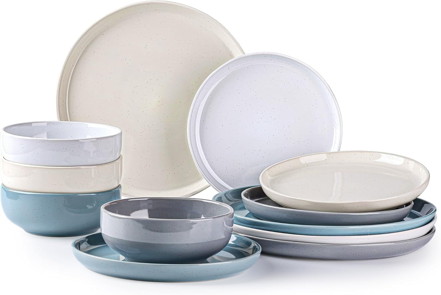 Dinnerware Set for 4, 12 Pieces Speckled Glaze Plates and Bowls Sets ...
