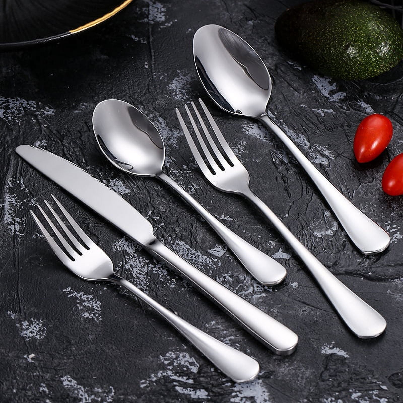 Dinnerware Set, 5-Piece Stainless Steel Flatware Set, Metal Tableware ...