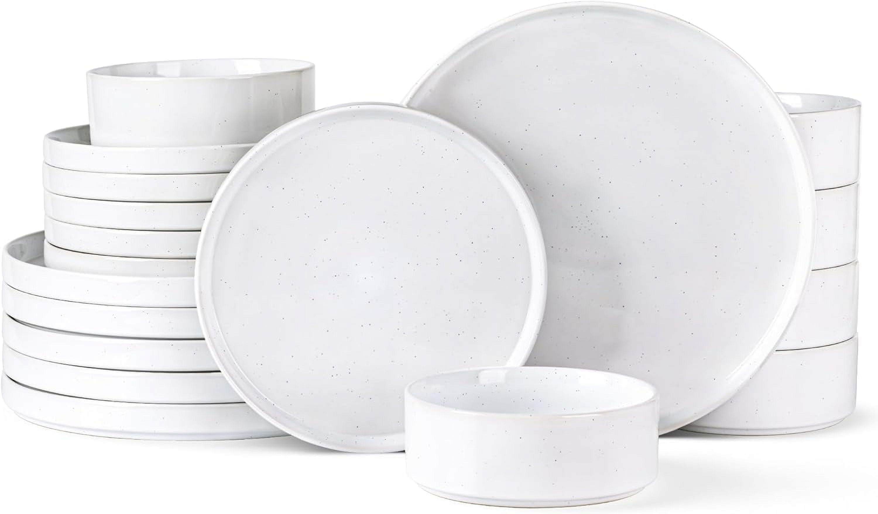 Dinnerware Set for 6, 18 Piece Speckled Plates and Bowls Set with ...