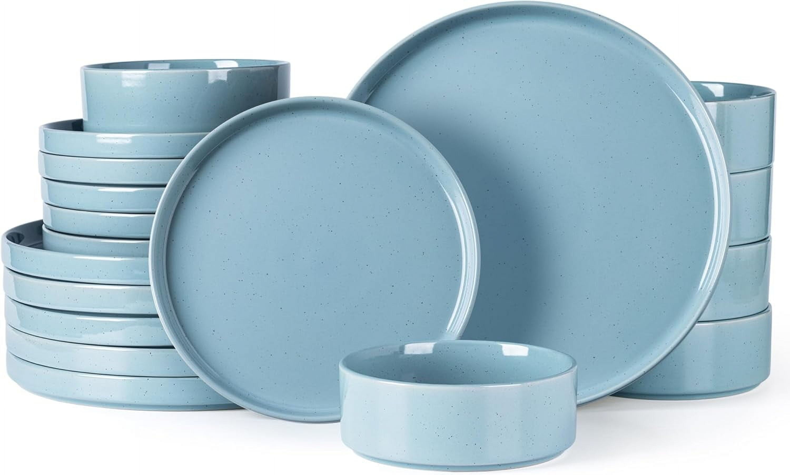 Dinnerware Set for 6, 18 Piece Speckled Plates and Bowls Set with ...