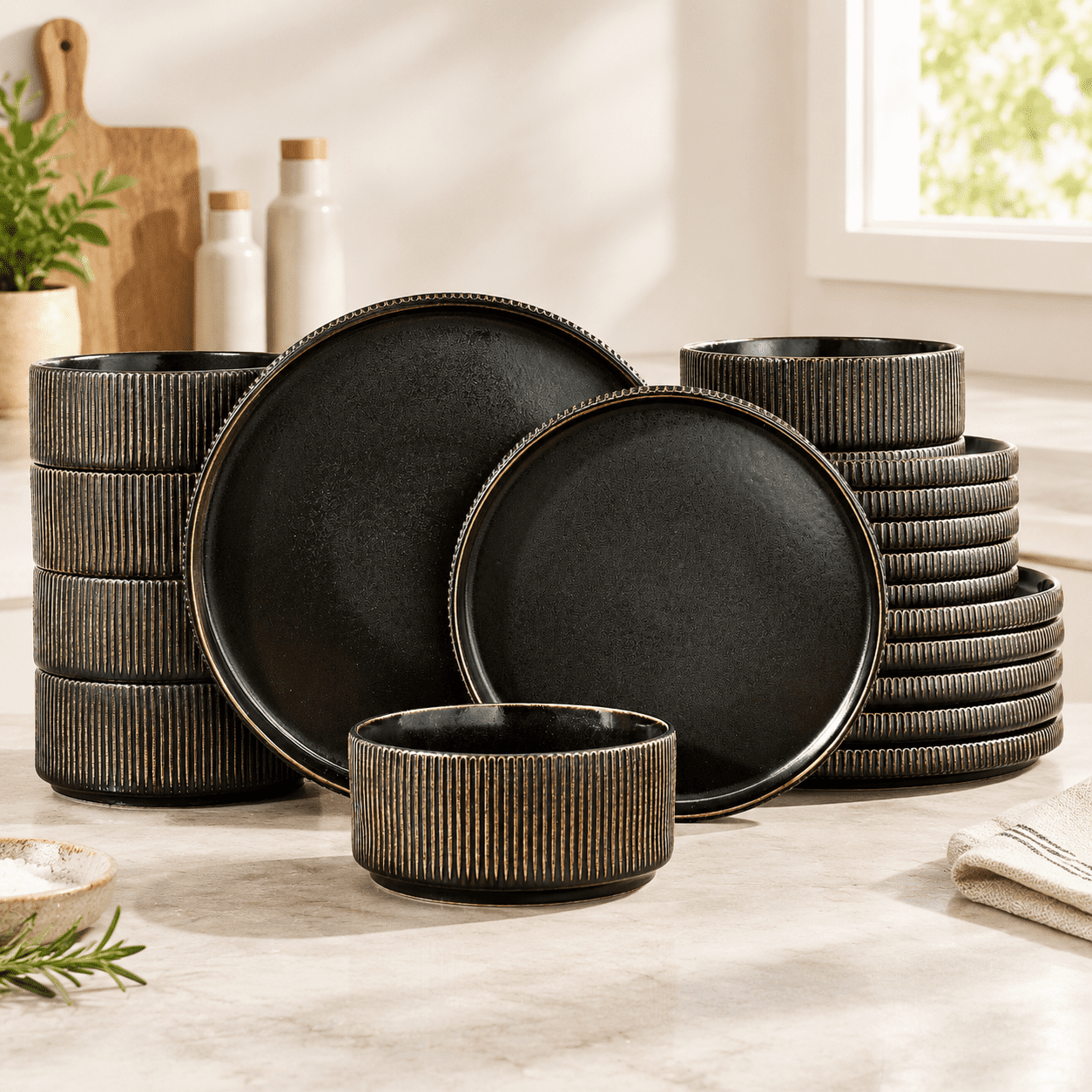 Dinnerware Set For 6 Ceramic Ribbed Plates Dishes - Walmart.com