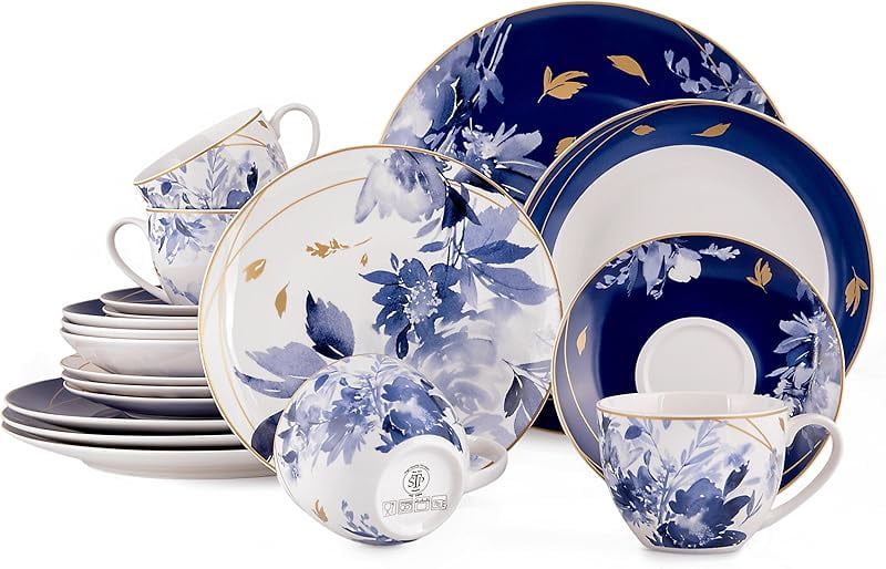 Dinnerware Set of 16 for 4 pers., Plates and Bowls Sets, Dish Set ...