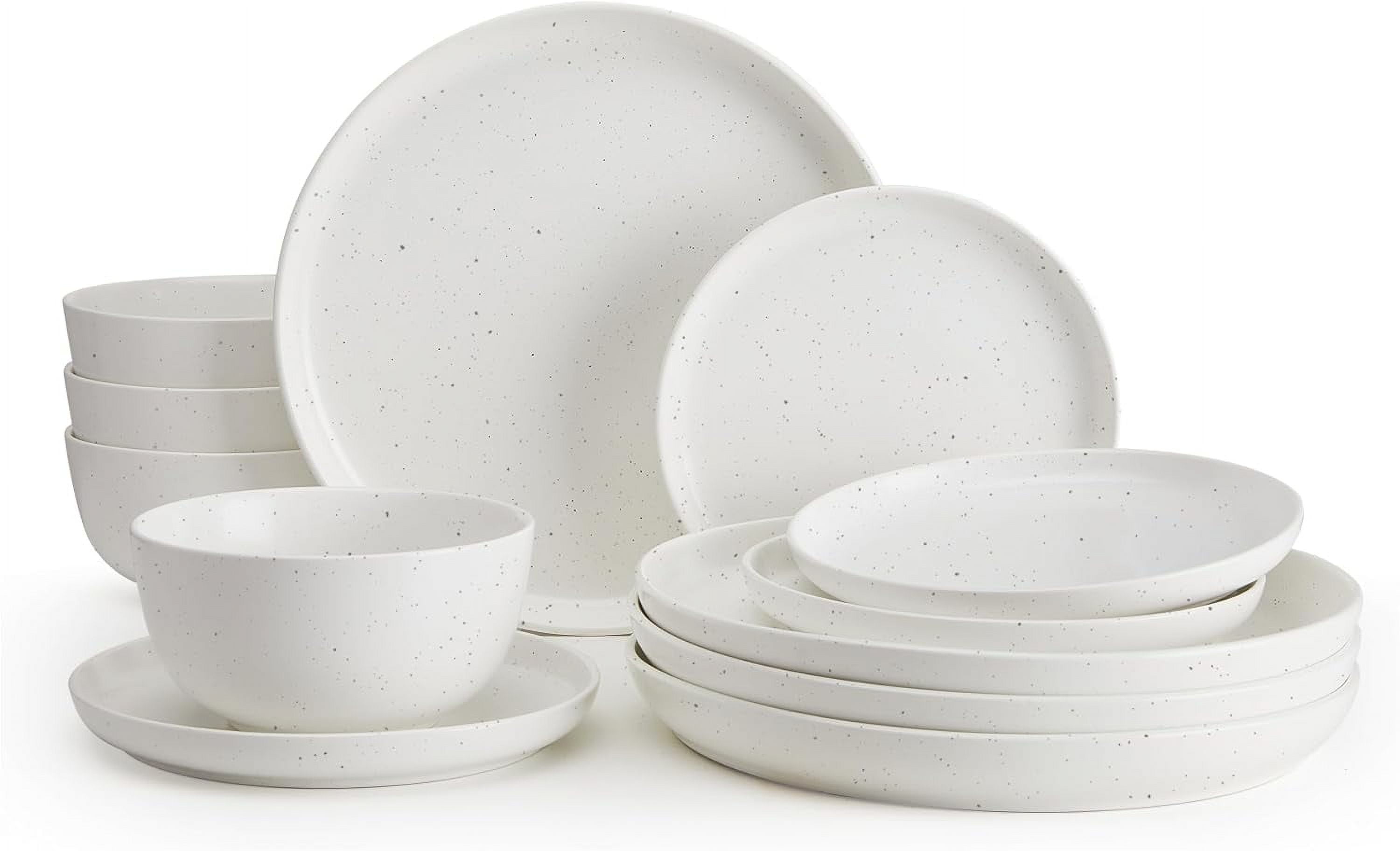 Dinnerware Sets,12 Pieces Porcelain Round Plates and Bowls Sets, Dishes ...