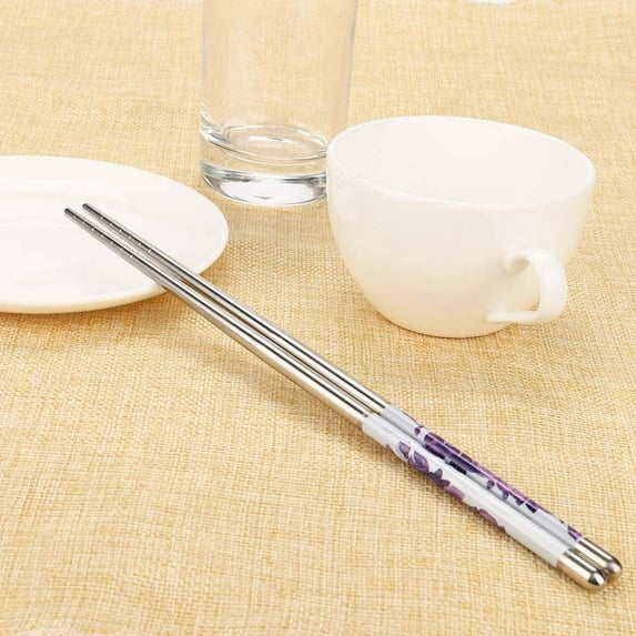 Dinnerware Sets,1Pair Length White Flower Pattern Stainless Steel ...