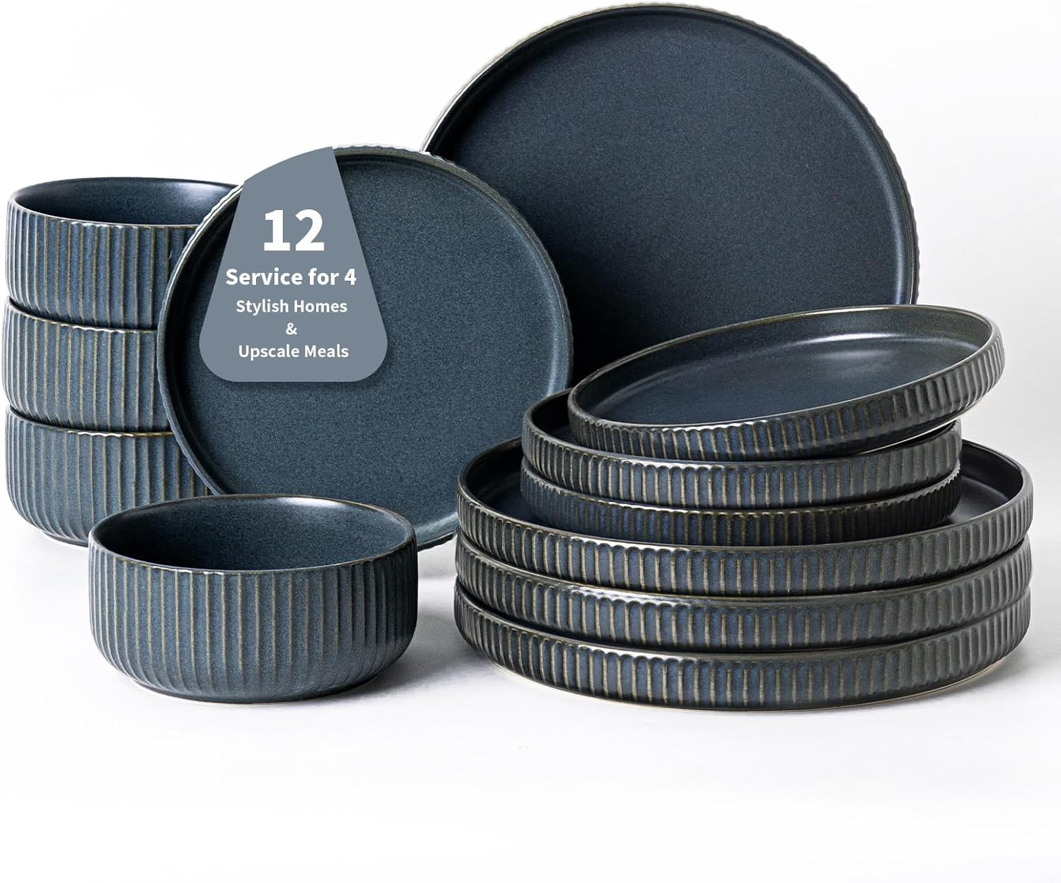 Dinnerware Sets for 4,Microwave Safe Plates and Bowls Sets,12 Piece ...