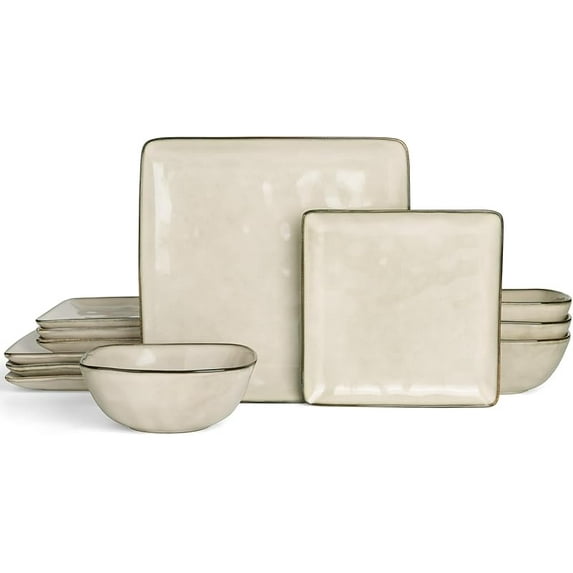 Dinnerware Sets for 4, 12-Piece Kitchen Plates and Bowls Sets ...